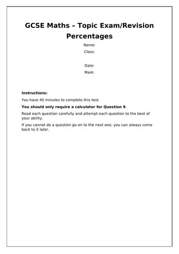GCSE Maths Revision for Percentages | Teaching Resources