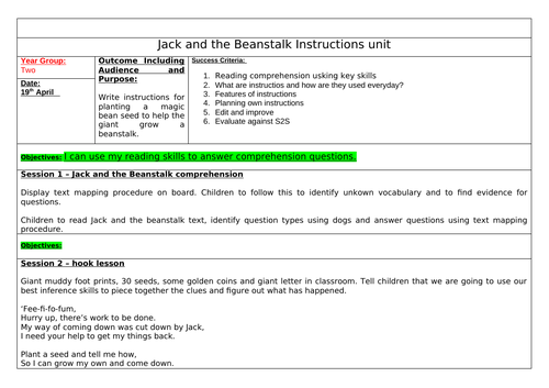 Jack and the Beanstalk themed instruction writing unit | Teaching Resources