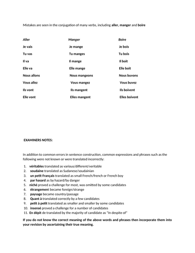 A LEVEL FRENCH REVISION SHEET - AVOID THESE COMMON MISTAKES ...