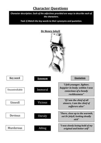 Dr Jekyll & Mr Hyde Character Analysis Revision Questions | Teaching ...