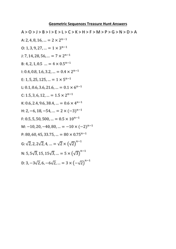 Geometric Sequences Treasure Hunt | Teaching Resources