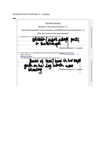 Example Answer for 2020 English Language GCSE Paper 2, Q1-3 | Teaching ...