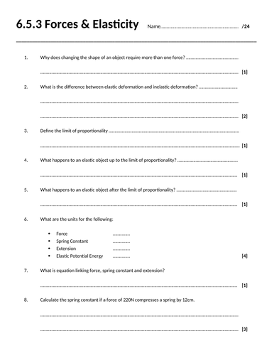 AQA GCSE Science Trilogy Physics Recall sheet. 6.5.3 Forces and ...