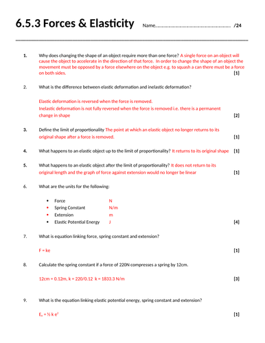 AQA GCSE Science Trilogy Physics Recall sheet. 6.5.3 Forces and ...