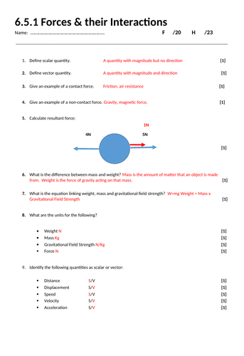 AQA GCSE Trilogy Physics Recall sheet. 6.5.1 & 6.5.2 Forces & Their Interactions and Work Done ...