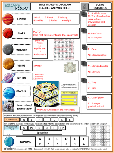 Primary KS2 Space Escape Room | Teaching Resources