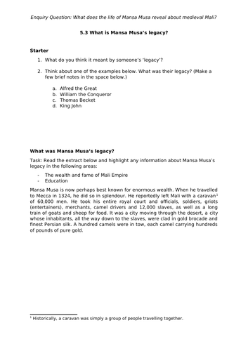 Mansa Musa - lesson 3 of 3 | Teaching Resources