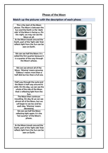 Science- Earth & Space- Phases of the Moon Year 5 | Teaching Resources