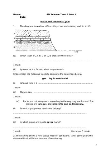 Rock Cycle Test | Teaching Resources