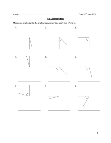 Grade 5 Geometry test | Teaching Resources