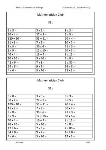 Mental Maths Challenge Upper KS2 Including answer sheets | Teaching ...