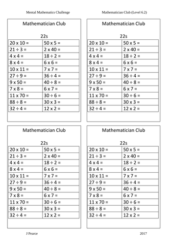 Mental Maths Challenge Upper KS2 Including answer sheets | Teaching ...