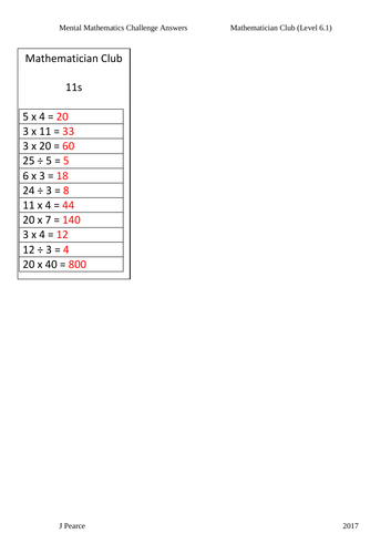 Mental Maths Challenge Upper KS2 Including answer sheets | Teaching ...