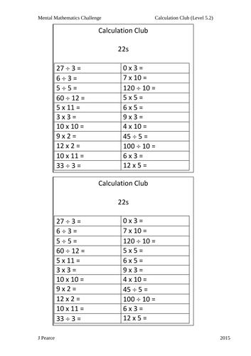 Mental Maths Challenge Upper KS2 Including answer sheets | Teaching ...