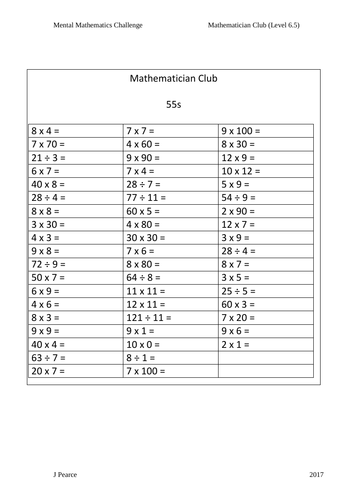 Mental Maths Challenge Upper KS2 Including answer sheets | Teaching ...