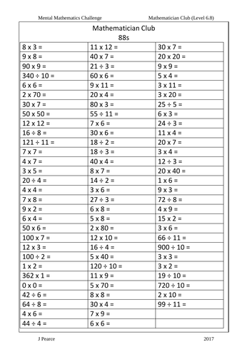 Mental Maths Challenge Upper KS2 Including answer sheets | Teaching ...