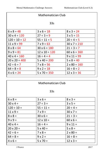 Mental Maths Challenge Upper KS2 Including answer sheets | Teaching ...