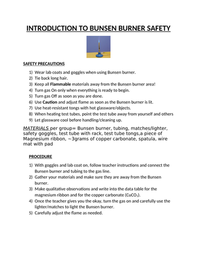 Introduction to Bunsen Burner Safety | Teaching Resources