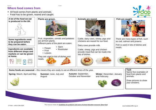 Where food comes from Knowledge Organiser 5-7 years | Teaching Resources