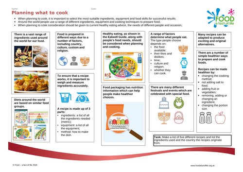 Planning what to cook Knowledge Organiser 7-11 years | Teaching Resources