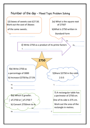 Number of the day- Mixed topic problem solving Key Stage2/3/4 ...