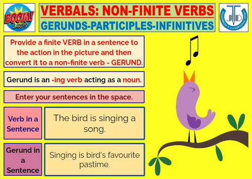 VERBALS - GERUNDS, PARTICIPLES, INFINITIVES: 48 BOOM CARDS | Teaching ...
