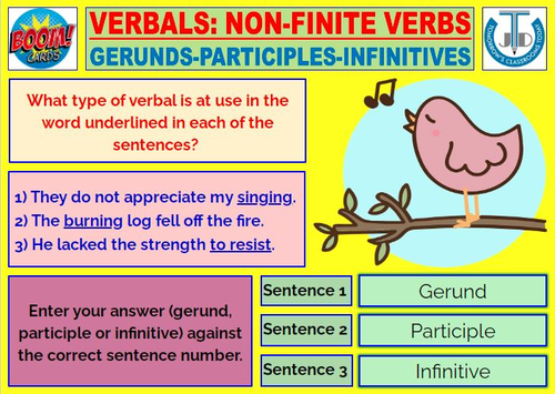 VERBALS - GERUNDS, PARTICIPLES, INFINITIVES: 48 BOOM CARDS | Teaching ...