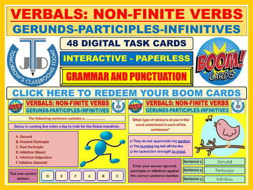 VERBALS - GERUNDS, PARTICIPLES, INFINITIVES: 48 BOOM CARDS | Teaching ...