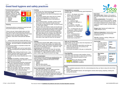 Good food hygiene practices Knowledge Organiser 14-16 years | Teaching ...