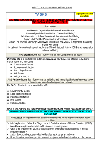 BTEC Level 3 Health and Social Care Unit 20: Understanding Mental ...