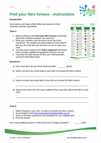 Find your fibre fortune game | Teaching Resources