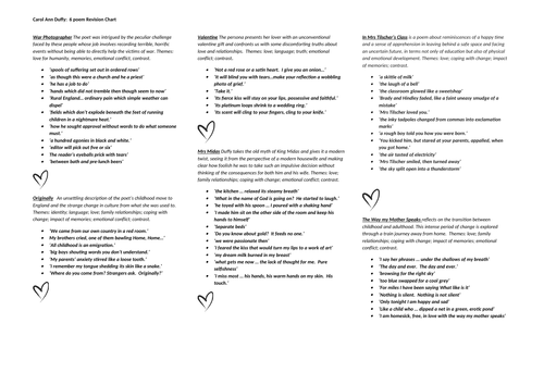 Carol Ann Duffy 6 poem revision poster | Teaching Resources