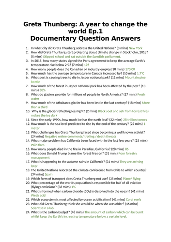 Greta Thunberg: A Year to Change the World Ep.1 Worksheet | Teaching ...