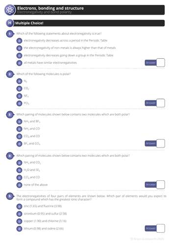 Electronegativity and Bond Polarity - Student notes and activities ...