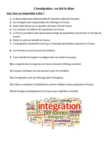 L'immigration | Teaching Resources