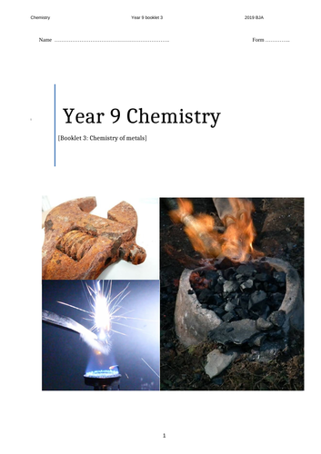 Year 9 Chemistry of metals booklet, PowerPoints and topic test ...