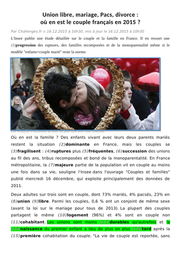 La famille et le mariage en France | Teaching Resources