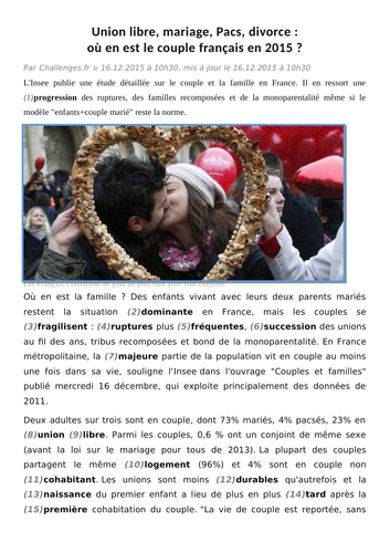 La famille et le mariage en France | Teaching Resources
