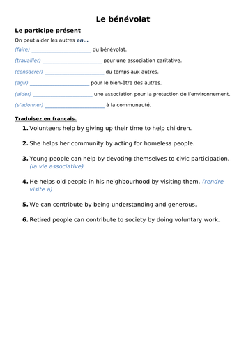 Le bénévolat | Teaching Resources