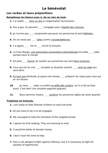 Le bénévolat | Teaching Resources