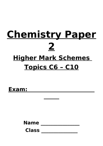 Chemistry Paper 2 Revision AQA Trilogy Higher | Teaching Resources
