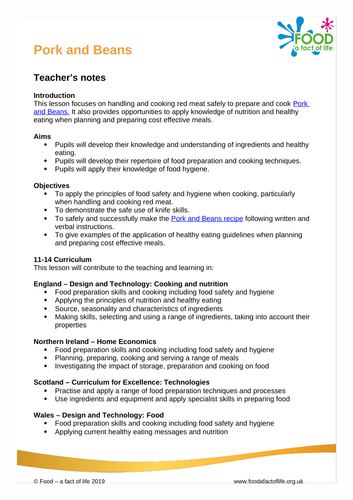 Pork and beans - 50 minute lesson | Teaching Resources