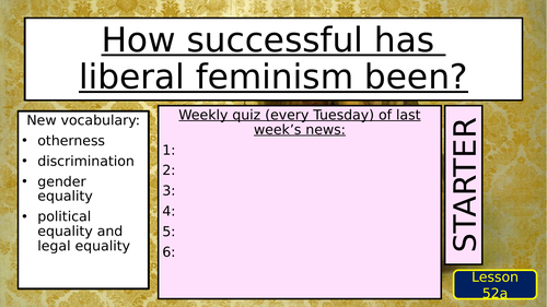 Edexcel A Level Politics Political Ideas Lessons 38-50 (Feminism ...