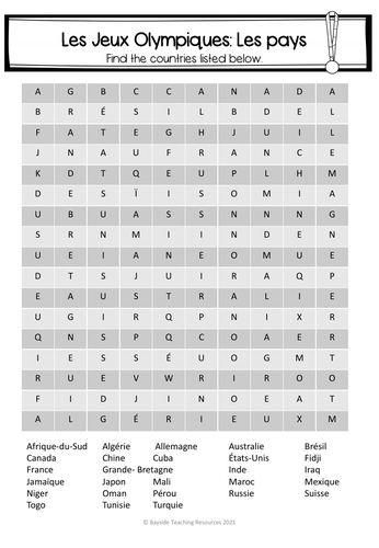 Jeux Olympiques wordsearch: countries | Teaching Resources