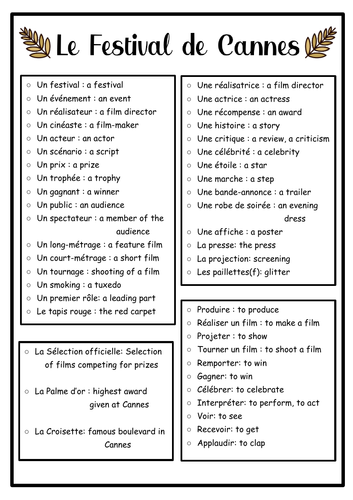 KS3 & KS4 French - Le Festival de Cannes | Teaching Resources