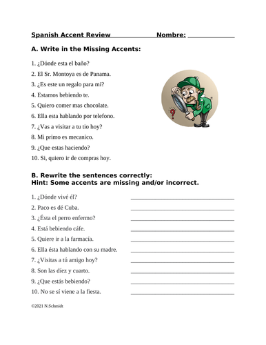 Spanish Accents Review: Find the Mistakes Worksheet (20 Questions ...