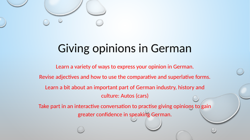 Giving your opinion about cars in German | Teaching Resources