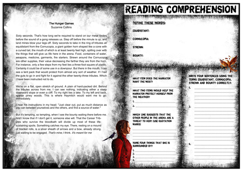The Hunger Games - Reading Comprehension Sheet - A3 | Teaching Resources