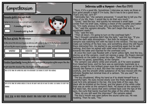 Interview with a Vampire - Anne Rice - Reading Comprehension | Teaching ...