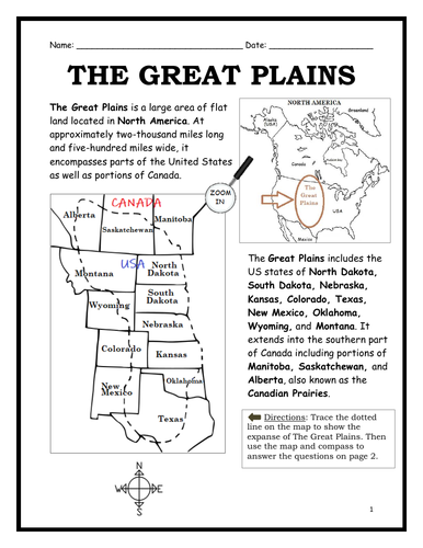 The Great Plains of North America - Introductory Geography Worksheet ...